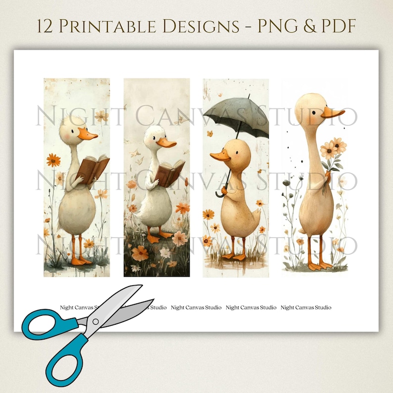 Whimsical Ducks Printable Bookmarks, High Quality Digital Images ...