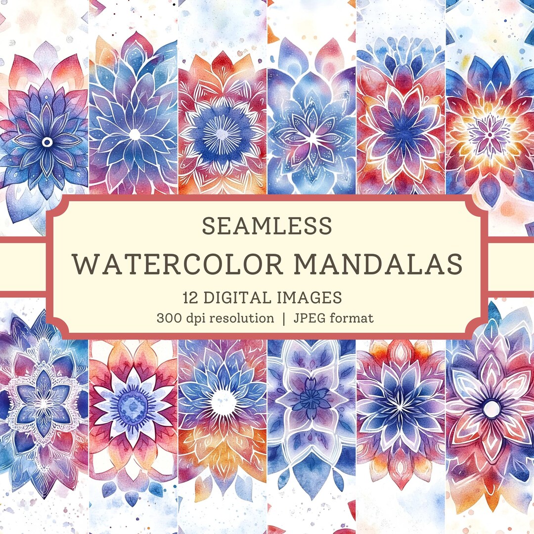 Watercolor Mandala Digital Paper, High Quality Seamless Images ...
