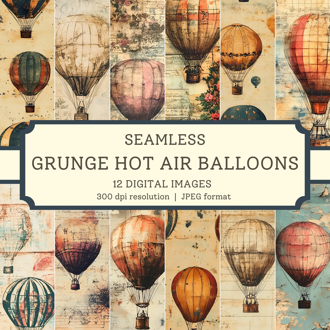 Grunge Hot Air Balloons Digital Paper, High Quality Seamless Images ...