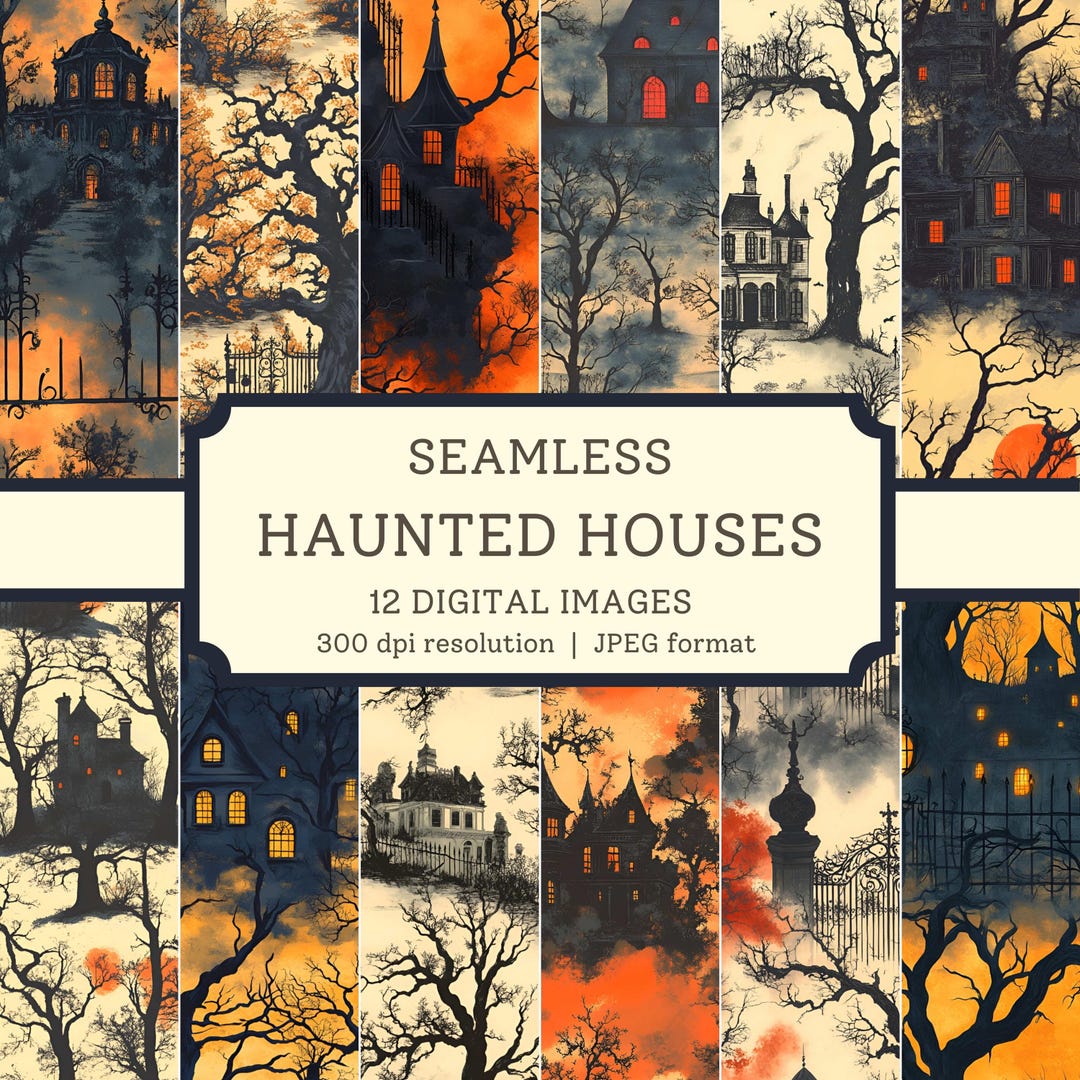 Haunted Houses Digital Paper, High Quality Seamless Images, Spooky ...