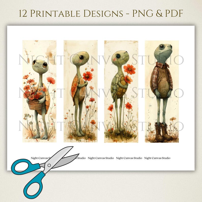 Whimsical Turtles Printable Bookmarks, High Quality Digital Images ...