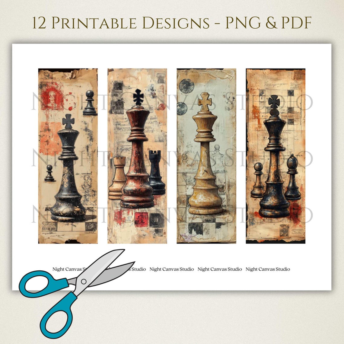 Grunge Chess Printable Bookmarks, High Quality Digital Images, Instant ...