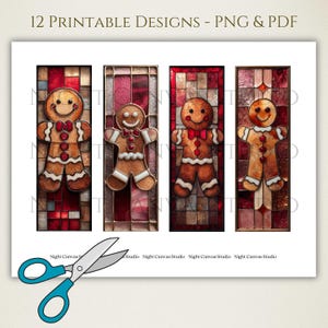 Stained Glass Gingerbread Men Printable Bookmarks, High Quality Digital ...