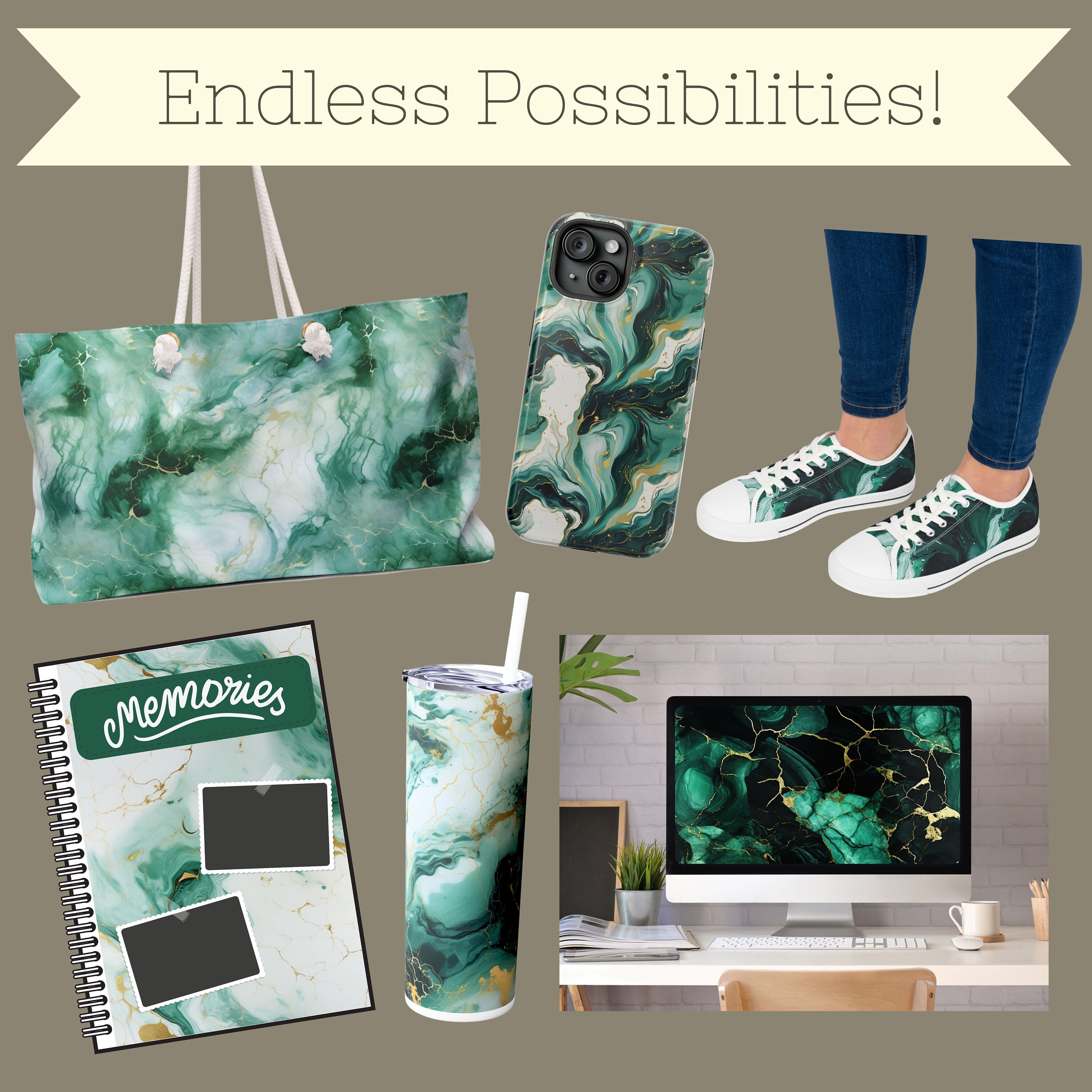 Emerald Marble Seamless Digital Designs, Printable Scrapbook Paper ...