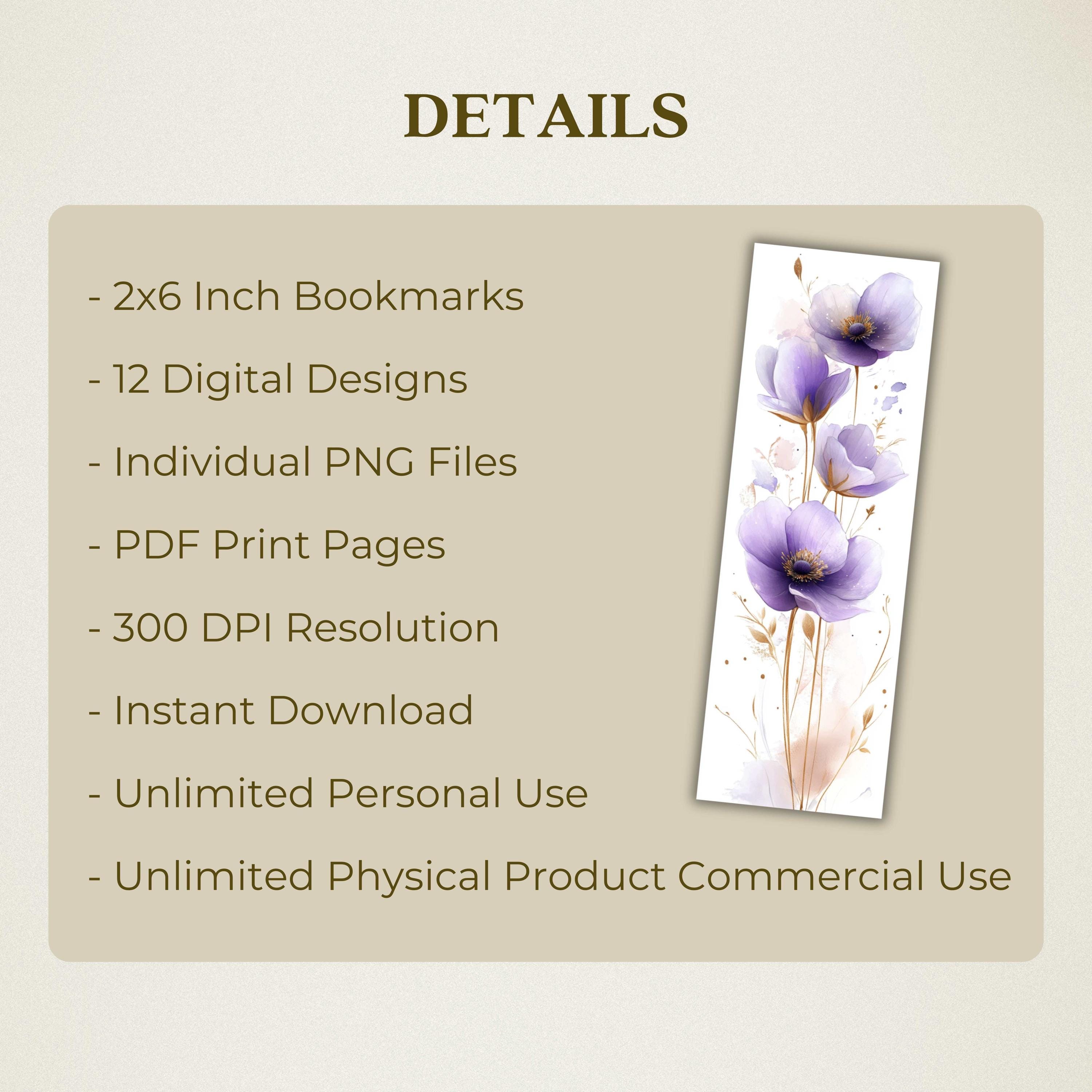 Watercolor Purple Floral Printable Bookmarks, High Quality Digital ...