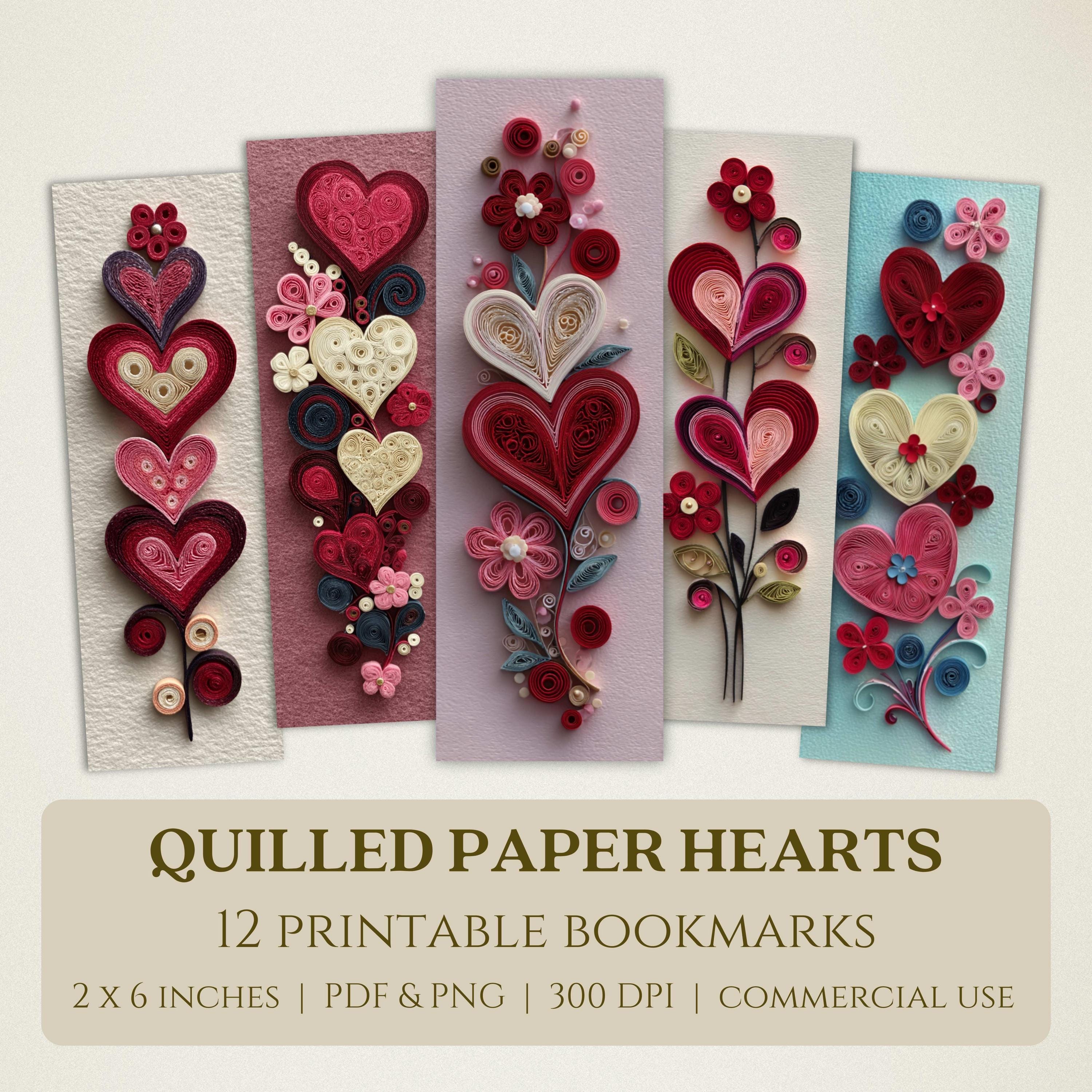 Quilled Paper Hearts Printable Bookmarks, High Quality Digital Images ...