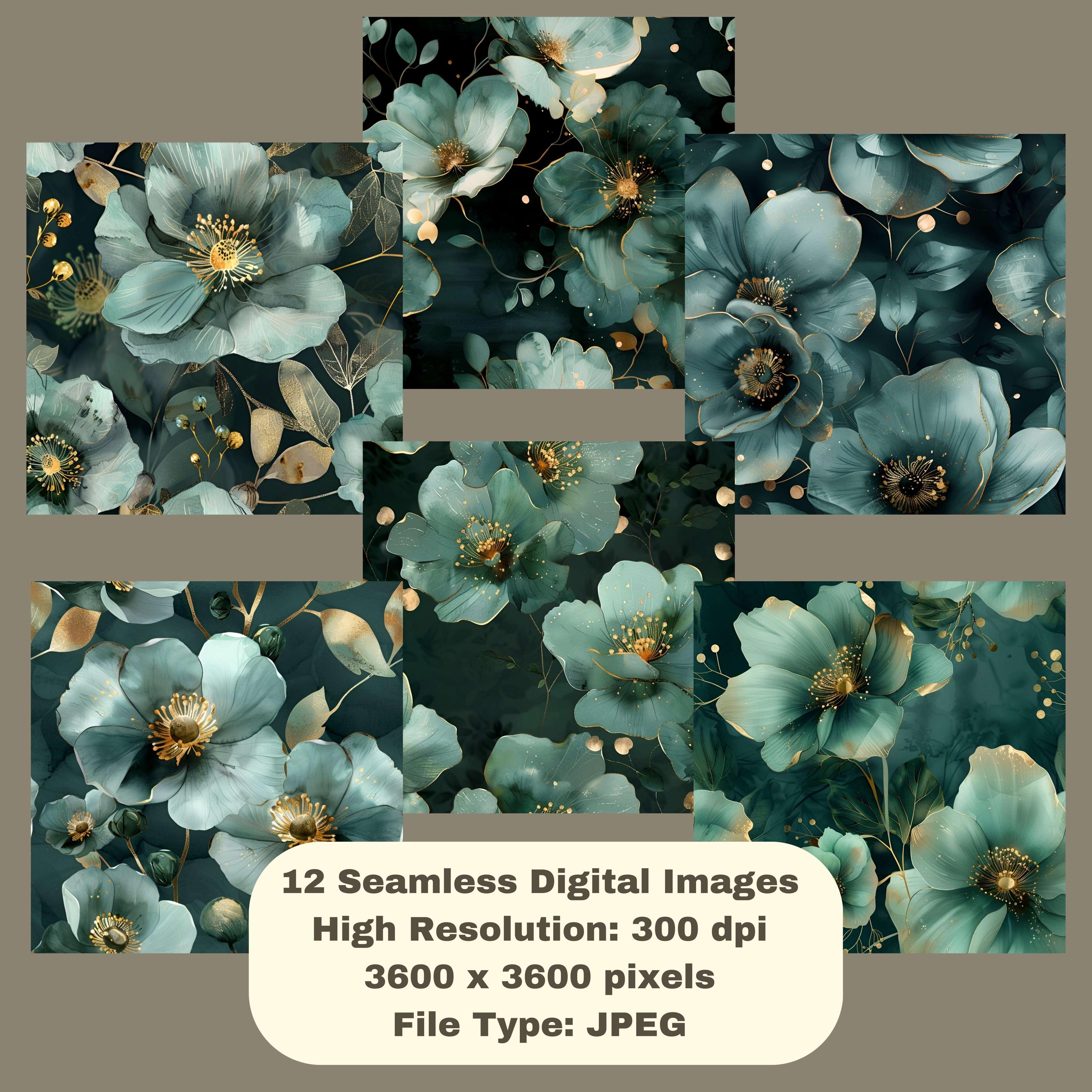 Green & Gold Floral Digital Paper, 12 High Quality Seamless Images ...