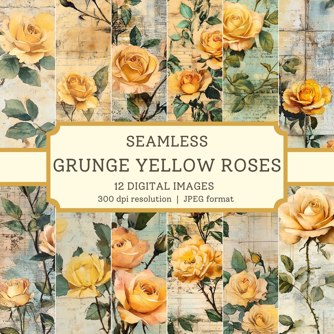 Grunge Yellow Roses Digital Paper, High Quality Seamless Images, Junk ...