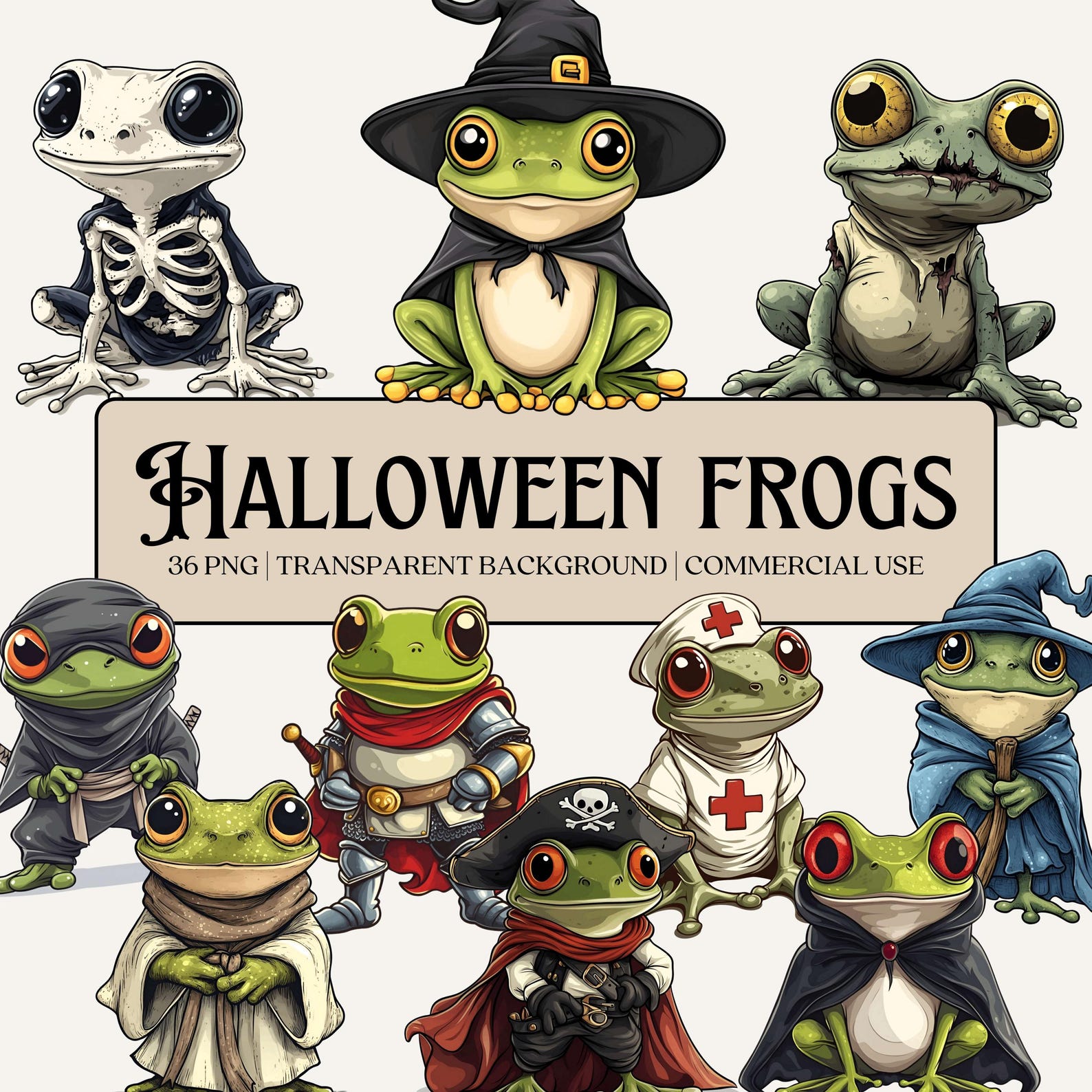 Halloween Frogs Clipart Bundle, High Quality PNG, Transparent ...