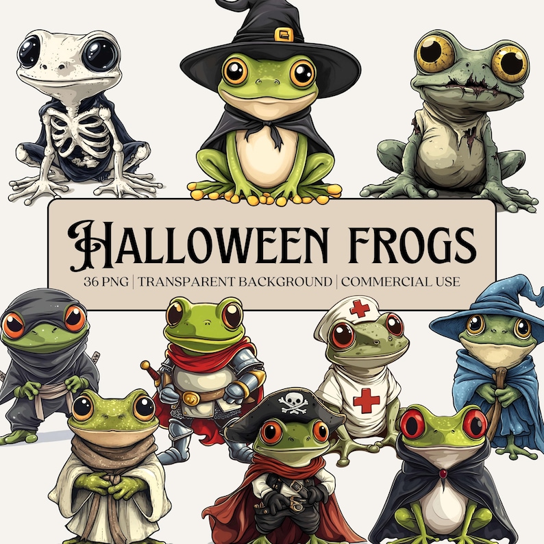 Halloween Frogs Clipart Bundle, High Quality PNG, Transparent ...