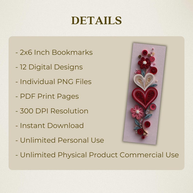 Quilled Paper Hearts Printable Bookmarks, High Quality Digital Images ...