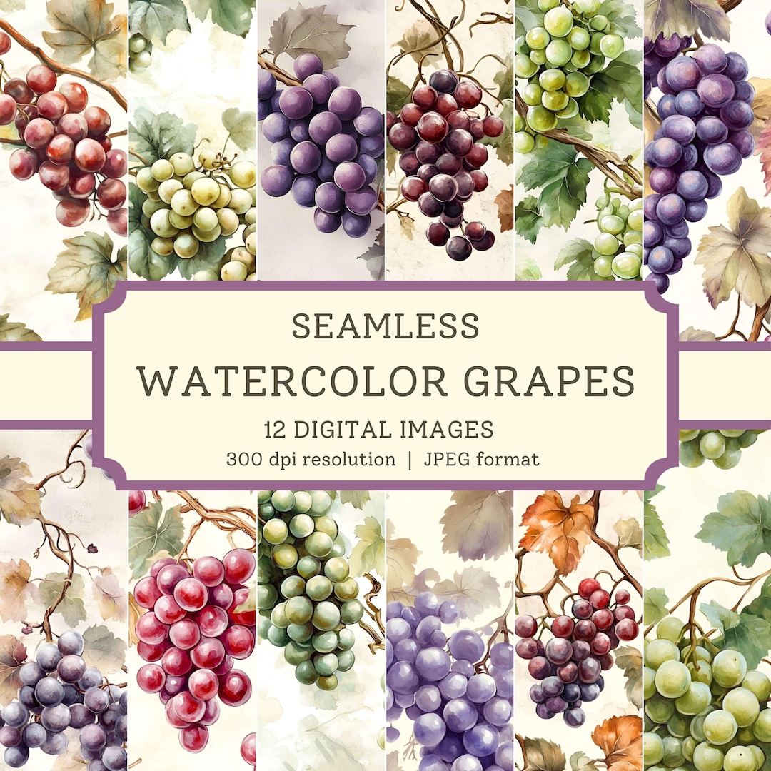 Watercolor Grapes Digital Paper, High Quality Seamless Images, Vineyard ...