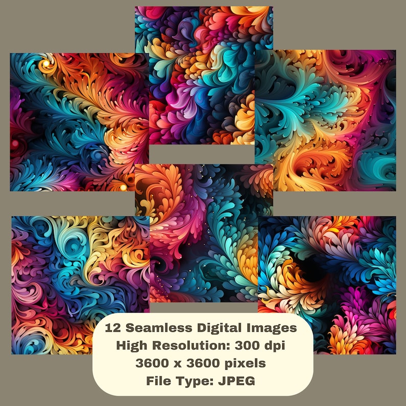 Rainbow Fractals Digital Paper, High Quality Seamless Images, Printable ...
