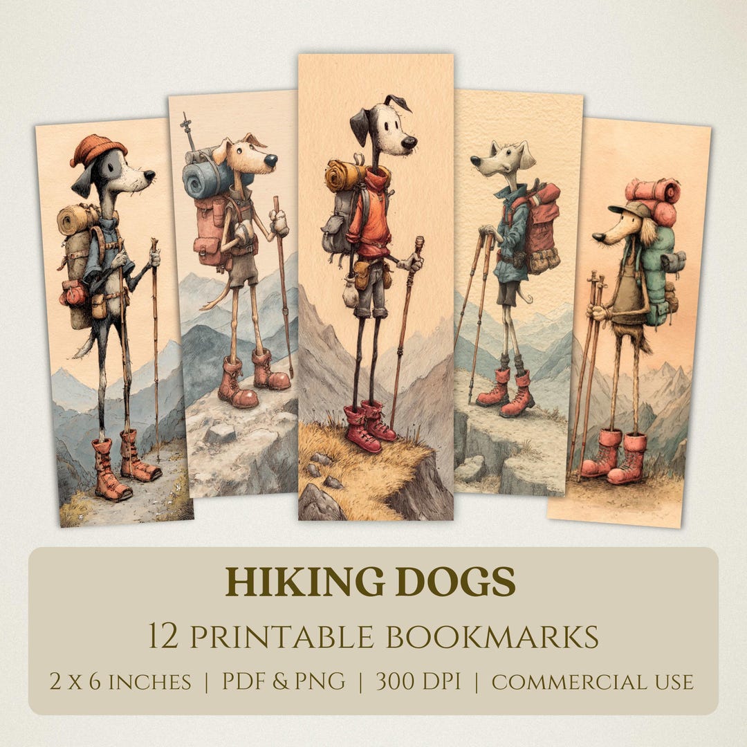 Hiking Dogs Printable Bookmarks, High Quality Digital Images, Outdoorsy ...