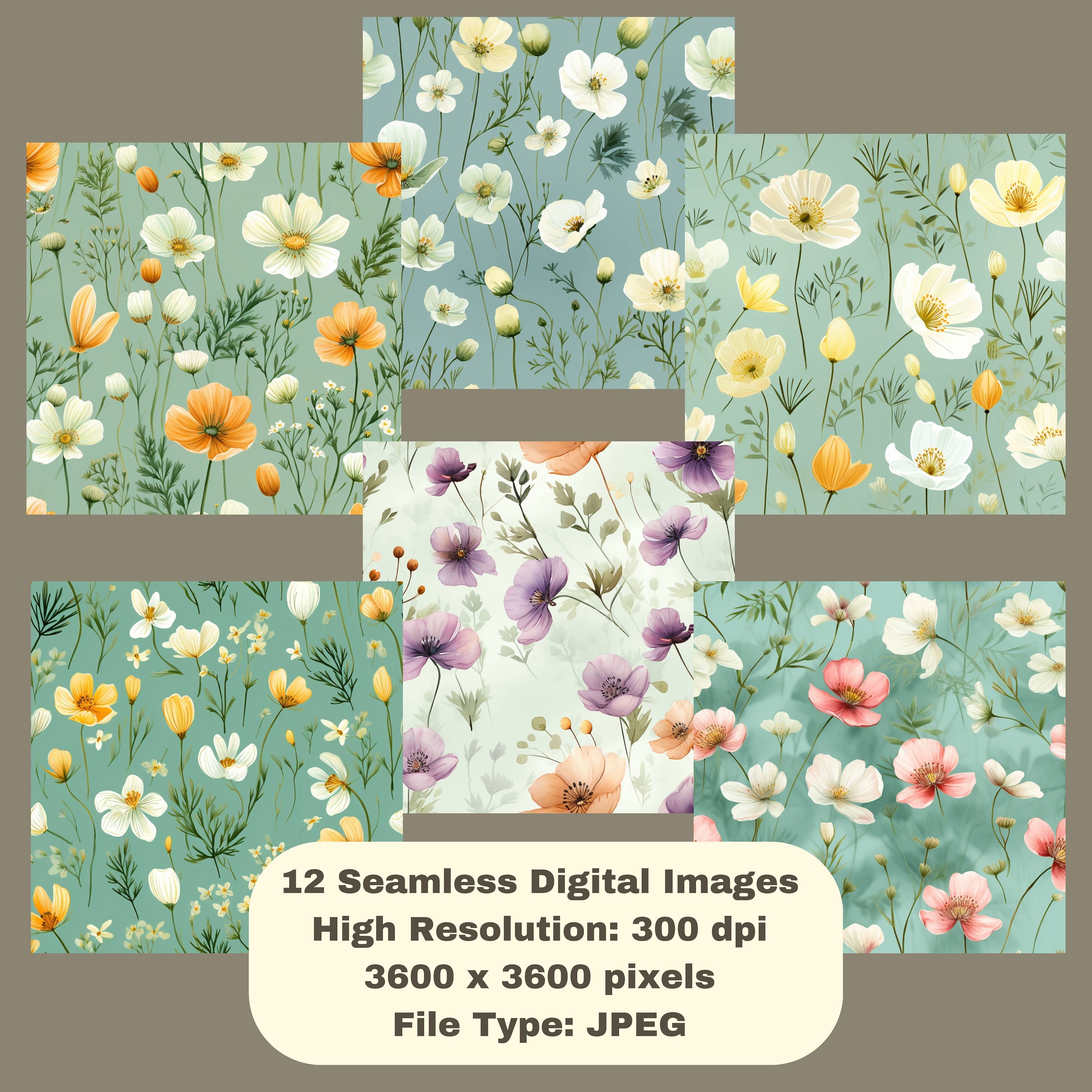 Wildflower Meadow Digital Paper, 12 High Quality Seamless Images ...
