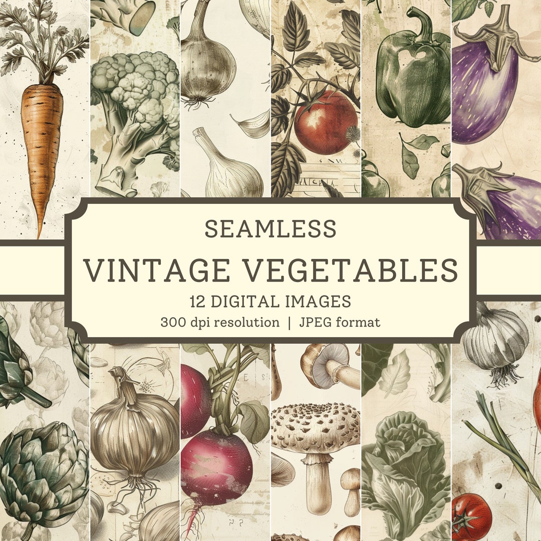 Vintage Vegetables Digital Paper, 12 High Quality Seamless Images ...