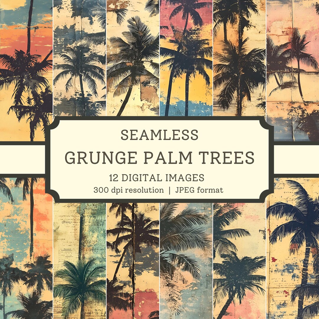 Grunge Palm Trees Digital Paper, High Quality Seamless Images, Junk ...