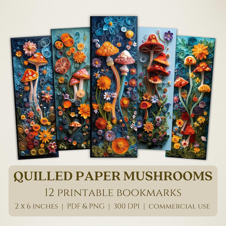 Quilled Paper Mushrooms Printable Bookmarks, High Quality Digital ...