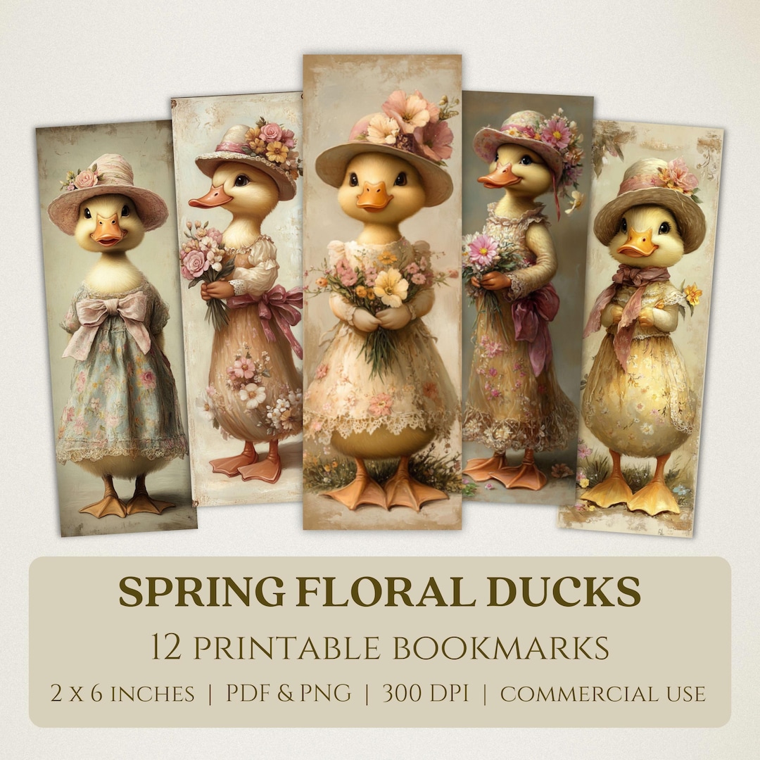 Spring Floral Ducks Printable Bookmarks, High Quality Digital Images ...