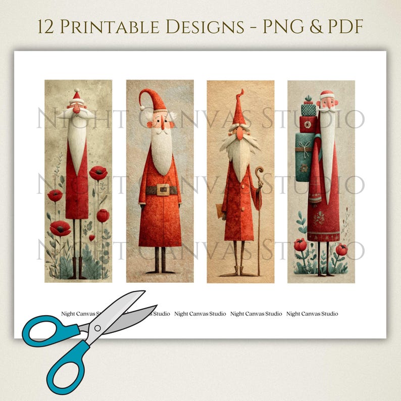 Whimsical Santas Printable Bookmarks, High Quality Digital Images ...