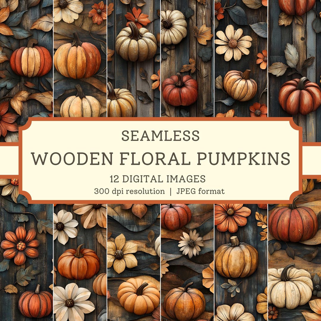 Wooden Floral Pumpkins Digital Paper, High Quality Seamless Images ...