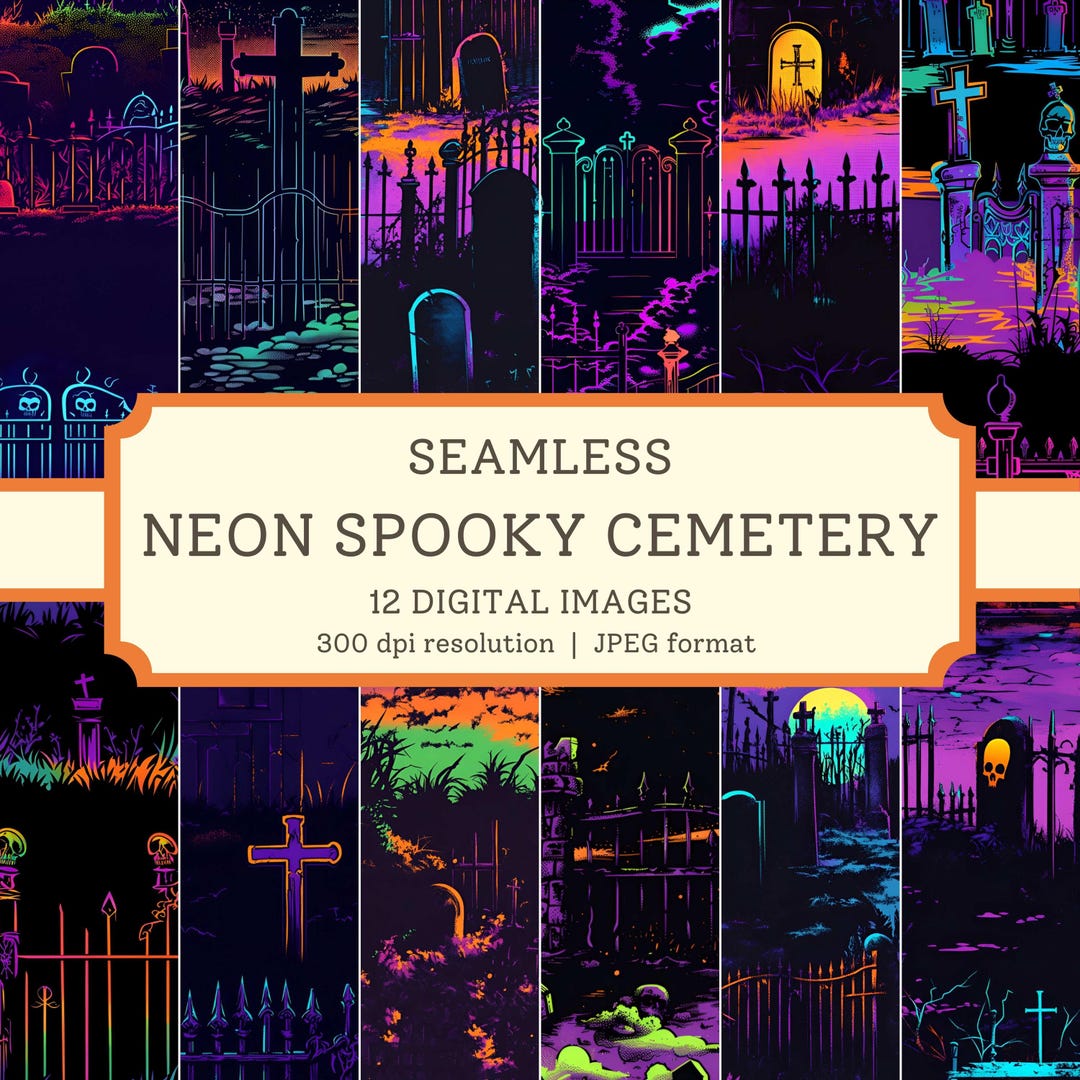 Neon Spooky Cemetery Digital Paper, High Quality Seamless Images ...
