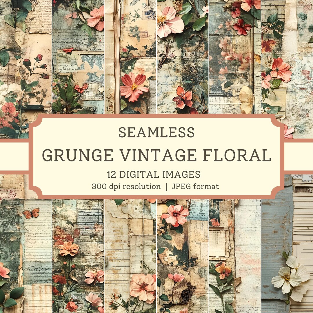 Grunge Vintage Floral Digital Paper, High Quality Seamless Images ...