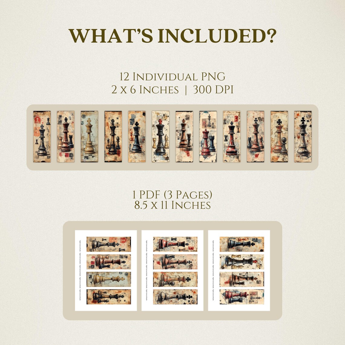 Grunge Chess Printable Bookmarks, High Quality Digital Images, Instant ...