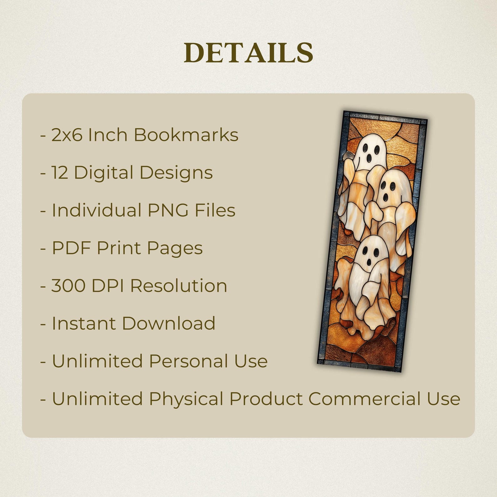 Stained Glass Ghosts Printable Bookmarks, High Quality Digital Images ...