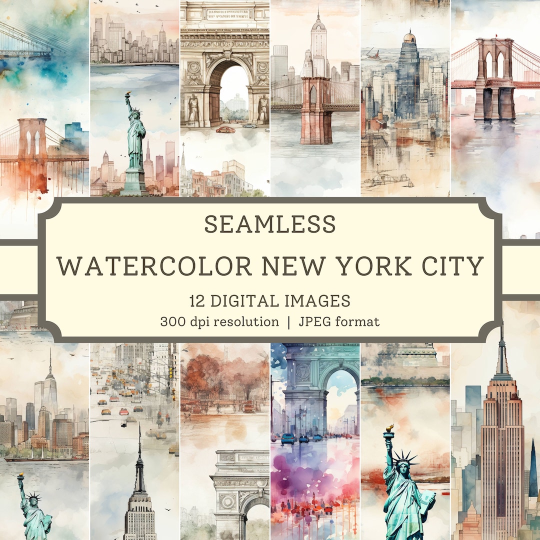 Watercolor New York City Digital Paper, 12 High-quality Seamless Images ...