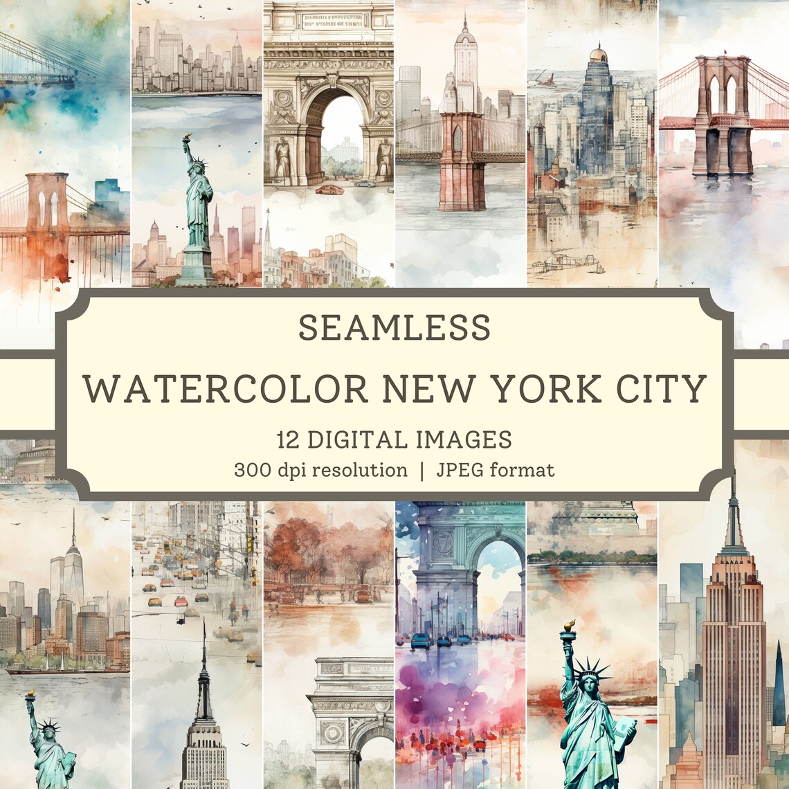 Watercolor New York City Digital Paper, 12 High-quality Seamless Images ...