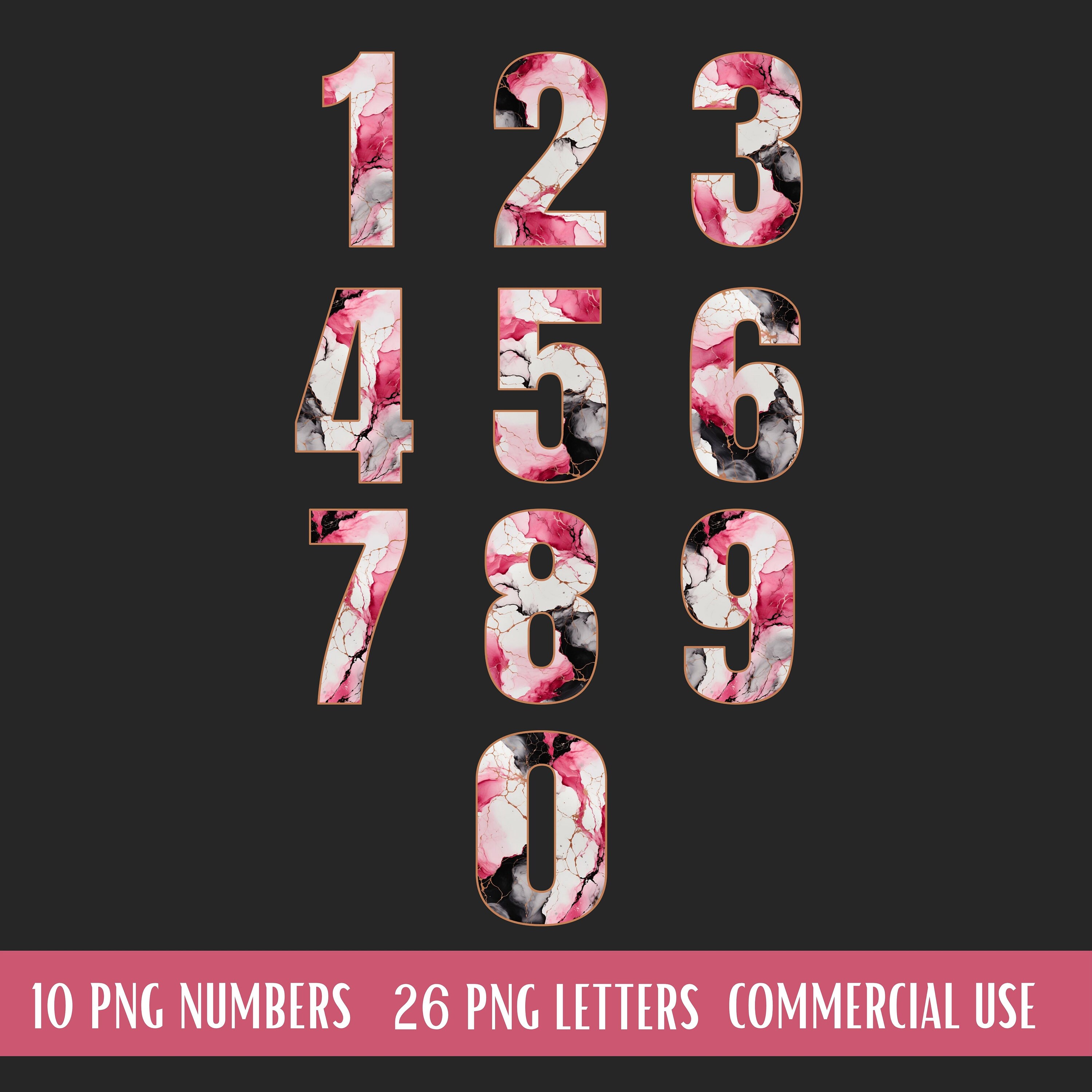 Pink Marble Alphabet PNG, A to Z Letters, 0 to 9 Numbers, High ...