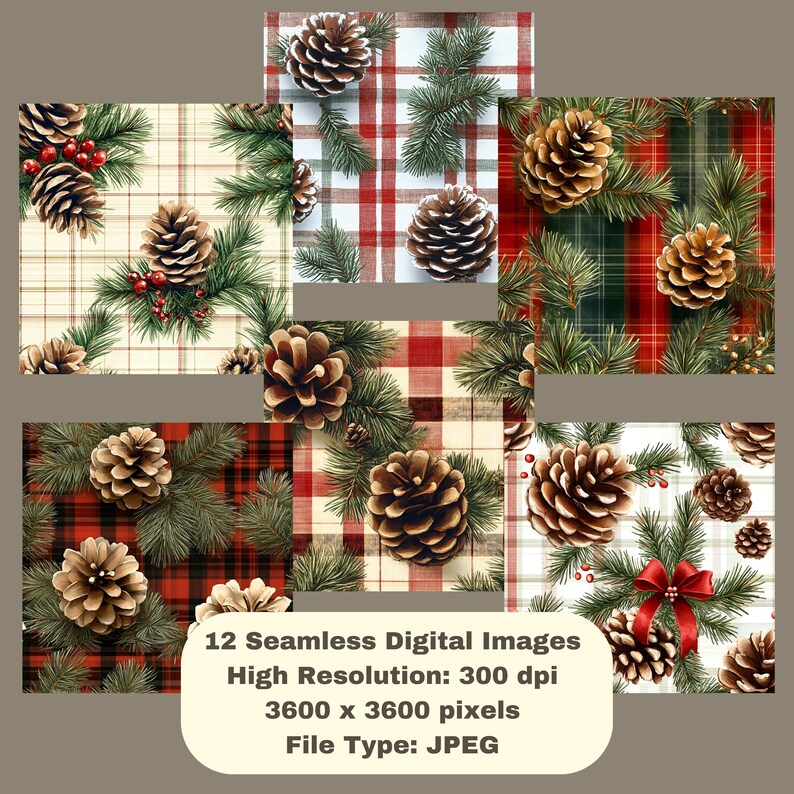 Winter Plaid Pinecones Digital Paper, High Quality Seamless Images ...