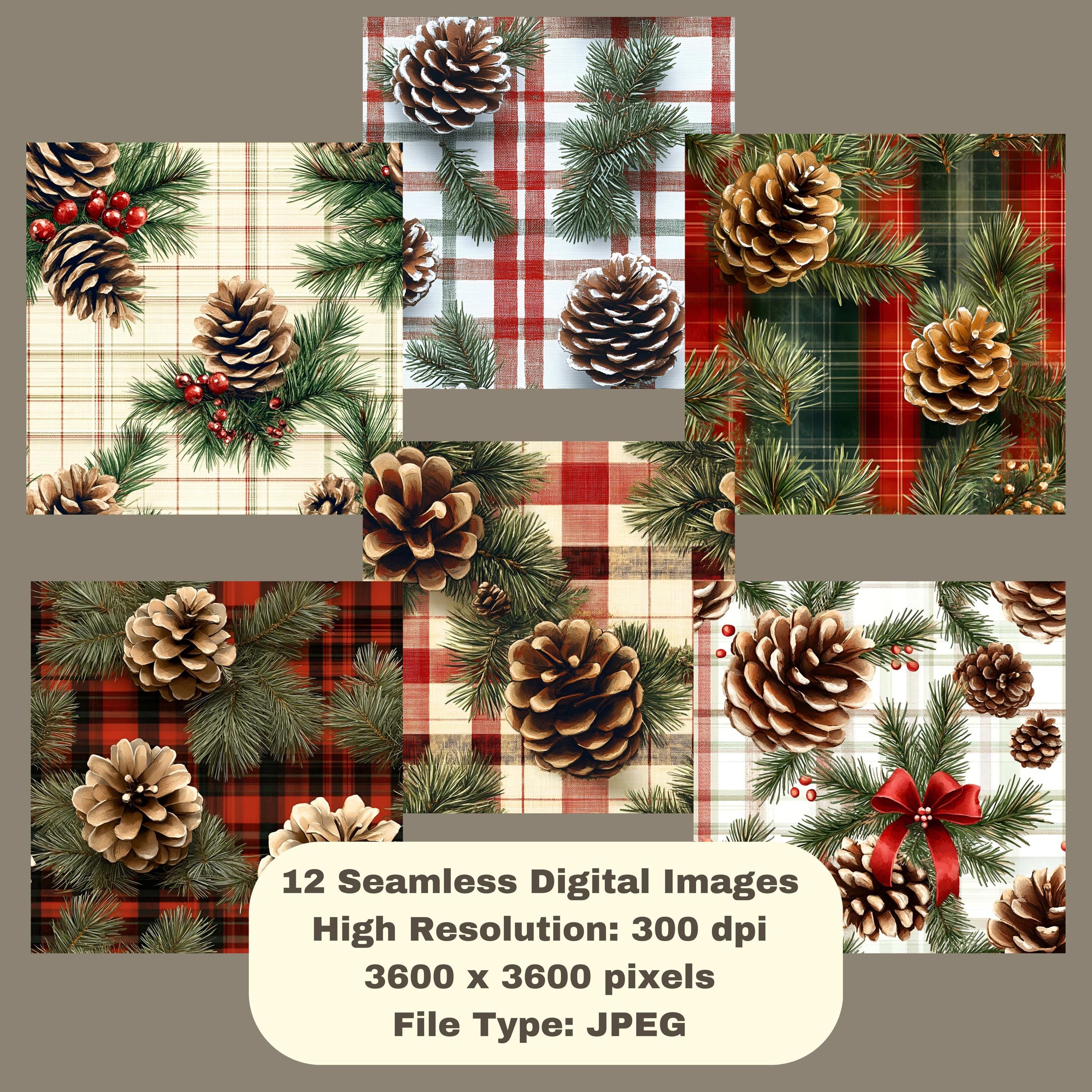 Winter Plaid Pinecones Digital Paper, High Quality Seamless Images ...