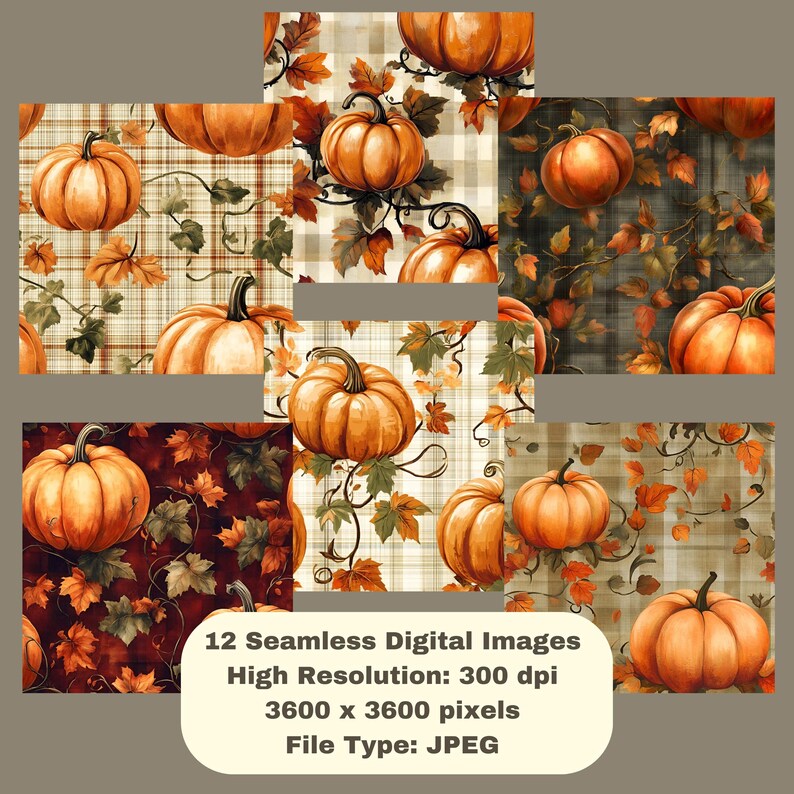Fall Plaid Pumpkins Digital Paper, High Quality Seamless Images ...