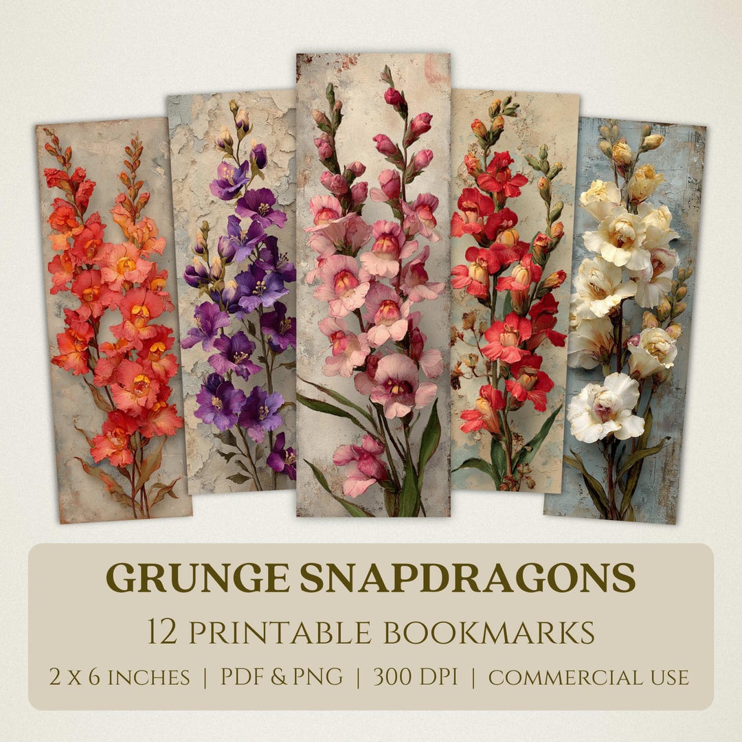 Grunge Snapdragons Printable Bookmarks, High Quality Digital Images ...