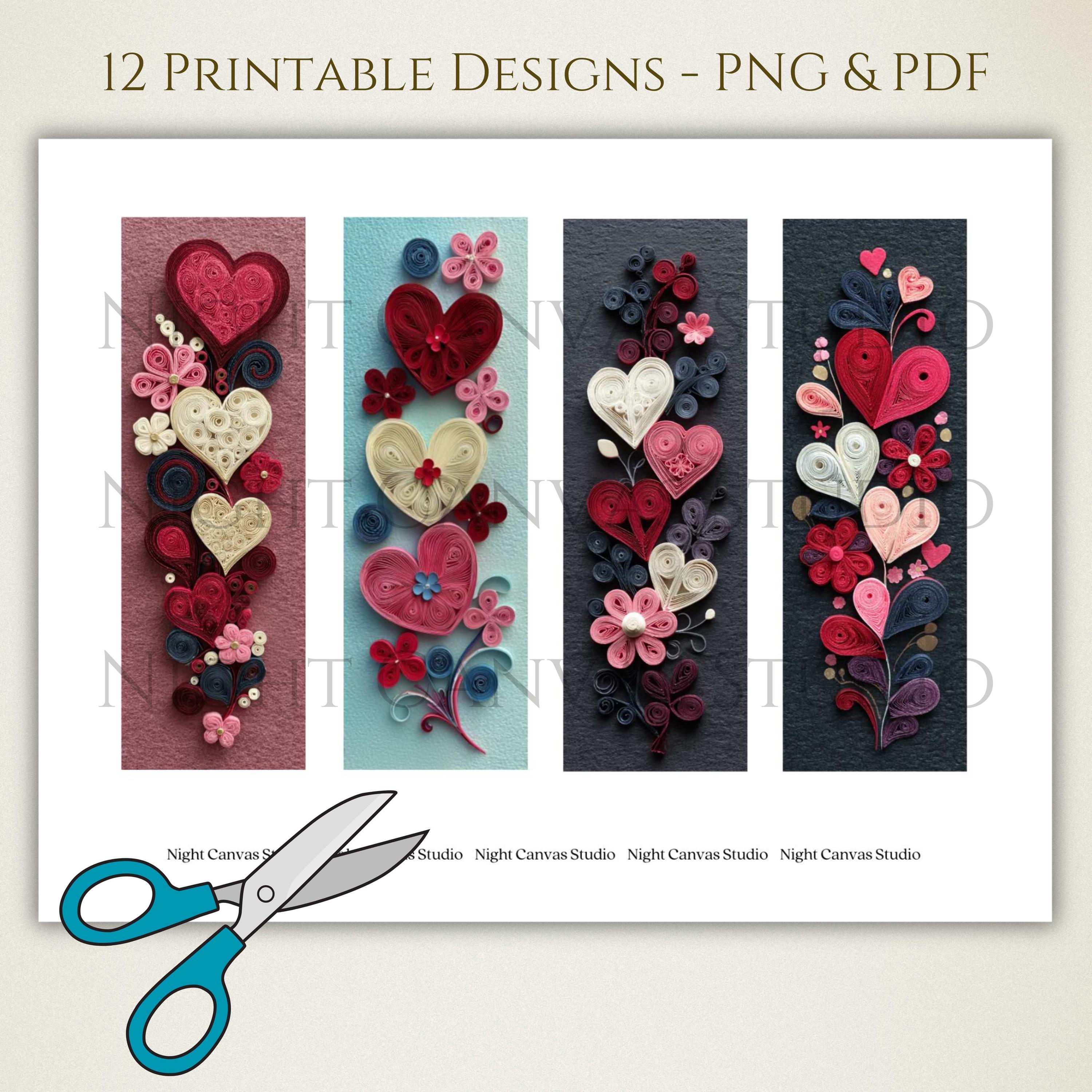 Quilled Paper Hearts Printable Bookmarks, High Quality Digital Images ...