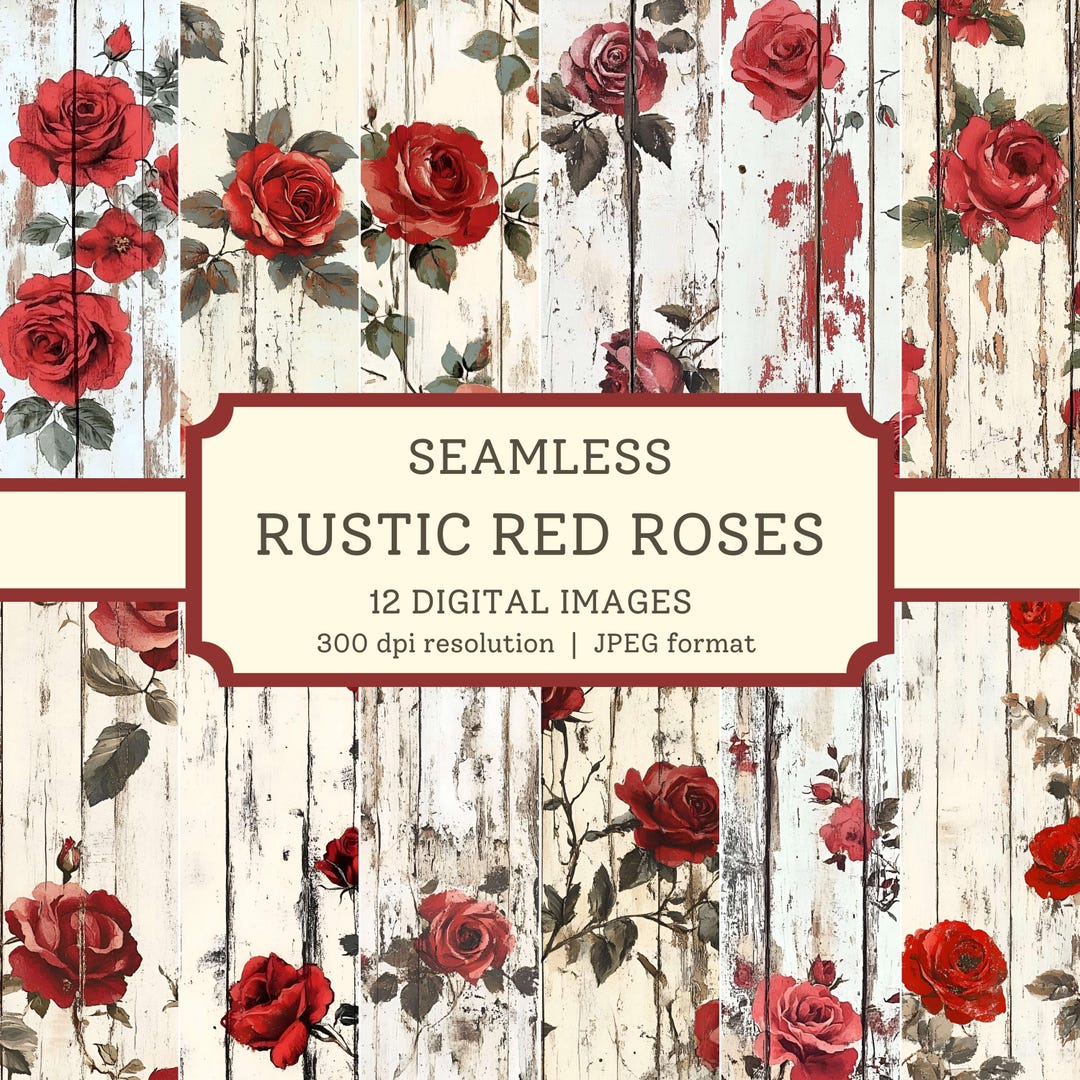 Rustic Red Roses Digital Paper, High Quality Seamless Images, Junk ...