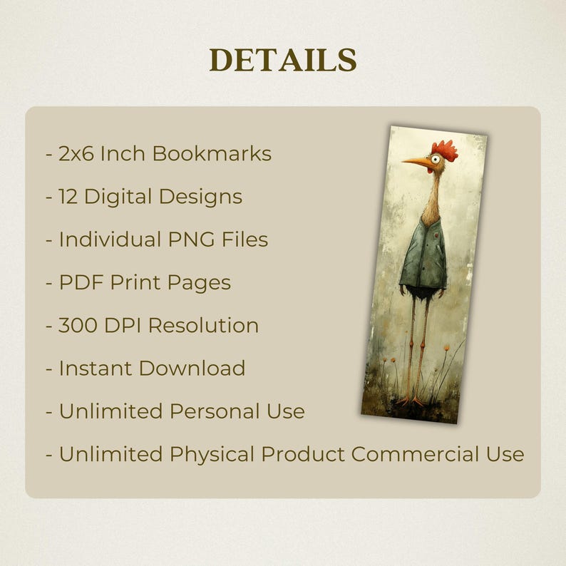 Whimsical Chickens Printable Bookmarks, High Quality Digital Images ...