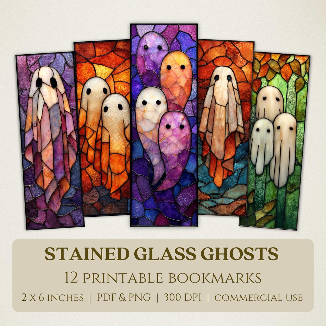 Stained Glass Ghosts Printable Bookmarks, High Quality Digital Images ...