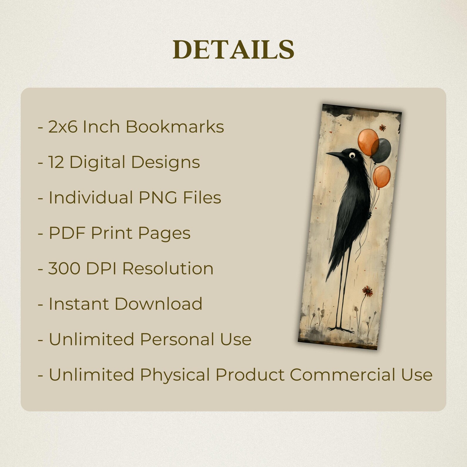 Whimsical Crows Printable Bookmarks, High Quality Digital Images ...