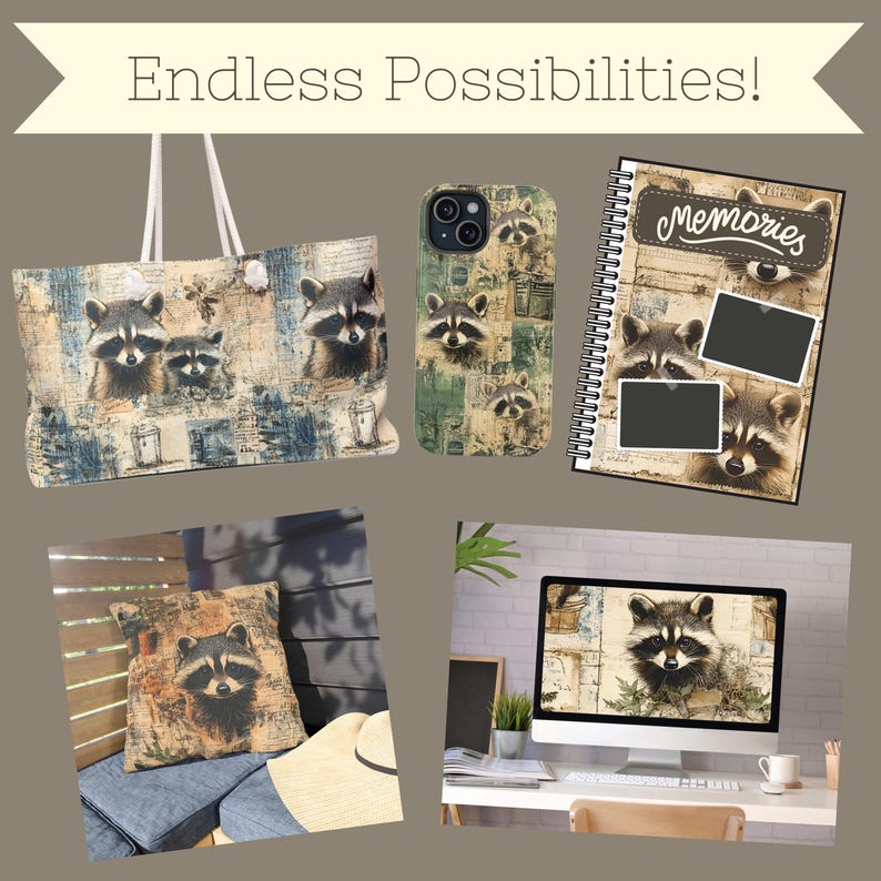 Grunge Raccoons Digital Paper, High Quality Seamless Images, Printable ...