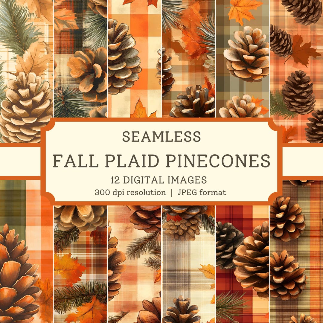 Fall Plaid Pinecones Digital Paper, High Quality Seamless Images ...