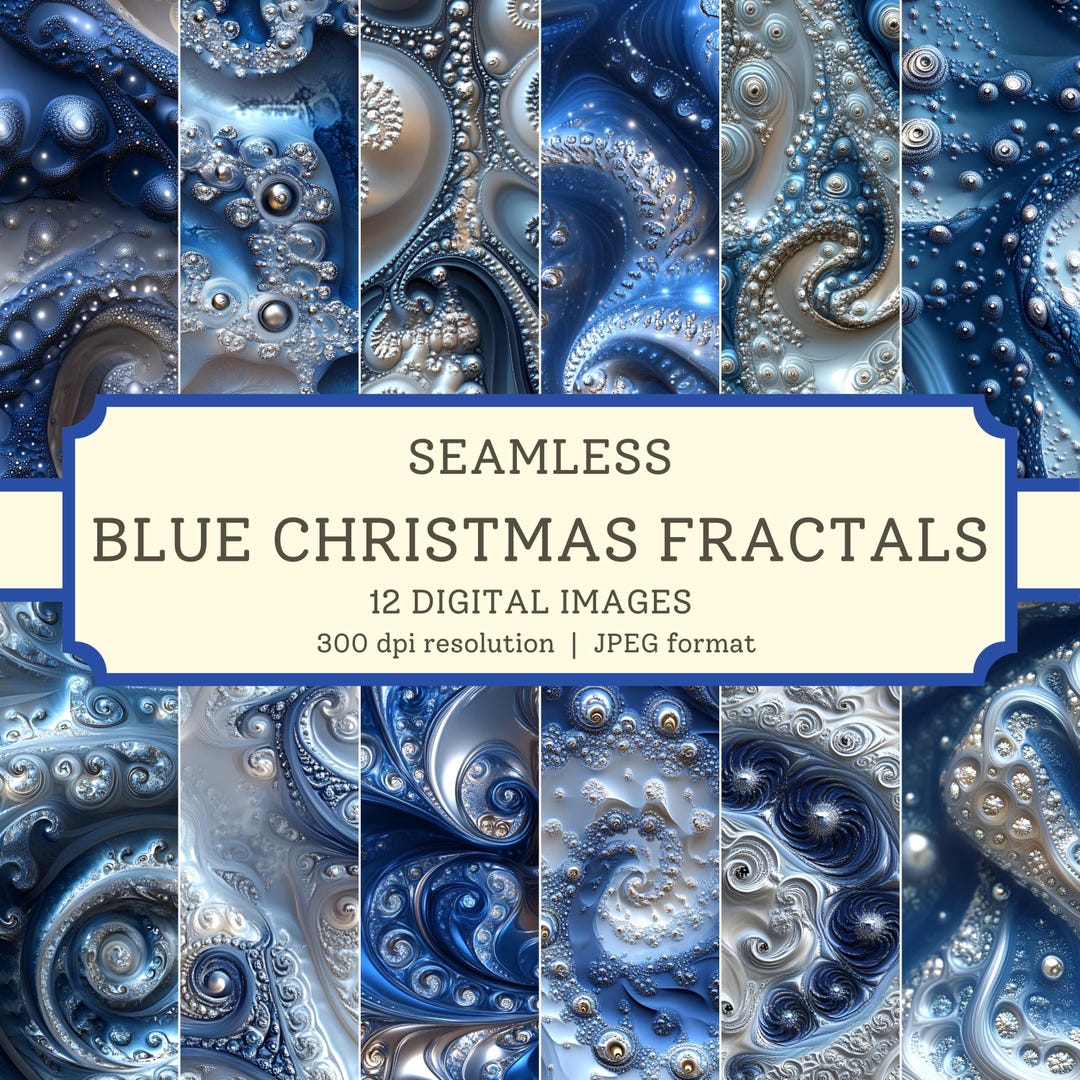 Blue Christmas Fractals Digital Paper, High Quality Seamless Images ...