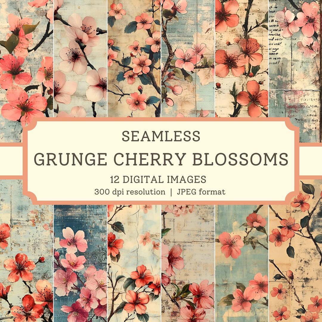 Grunge Cherry Blossoms Digital Paper, High Quality Seamless Images ...