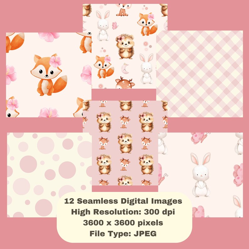 Pink Woodland Nursery Digital Paper, 12 High Quality Seamless Images ...