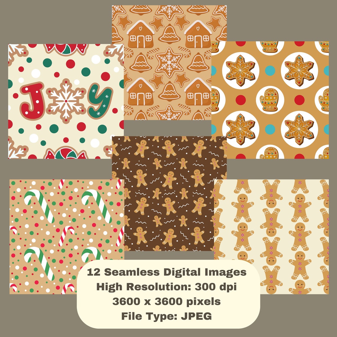 Gingerbread Digital Paper, 12 High Quality Seamless Images, Printable ...