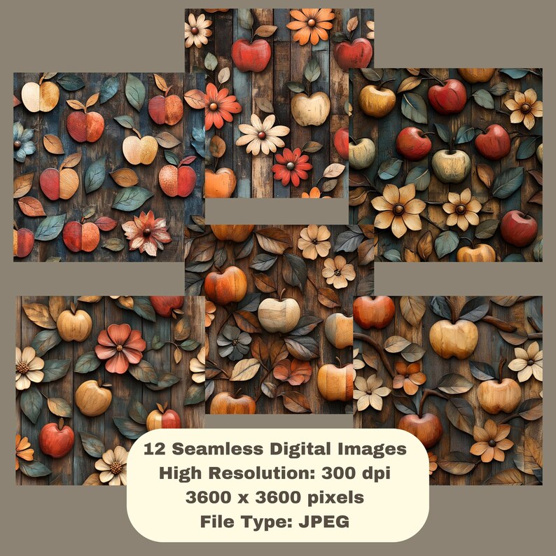 Wooden Floral Apples Digital Paper, High Quality Seamless Images ...