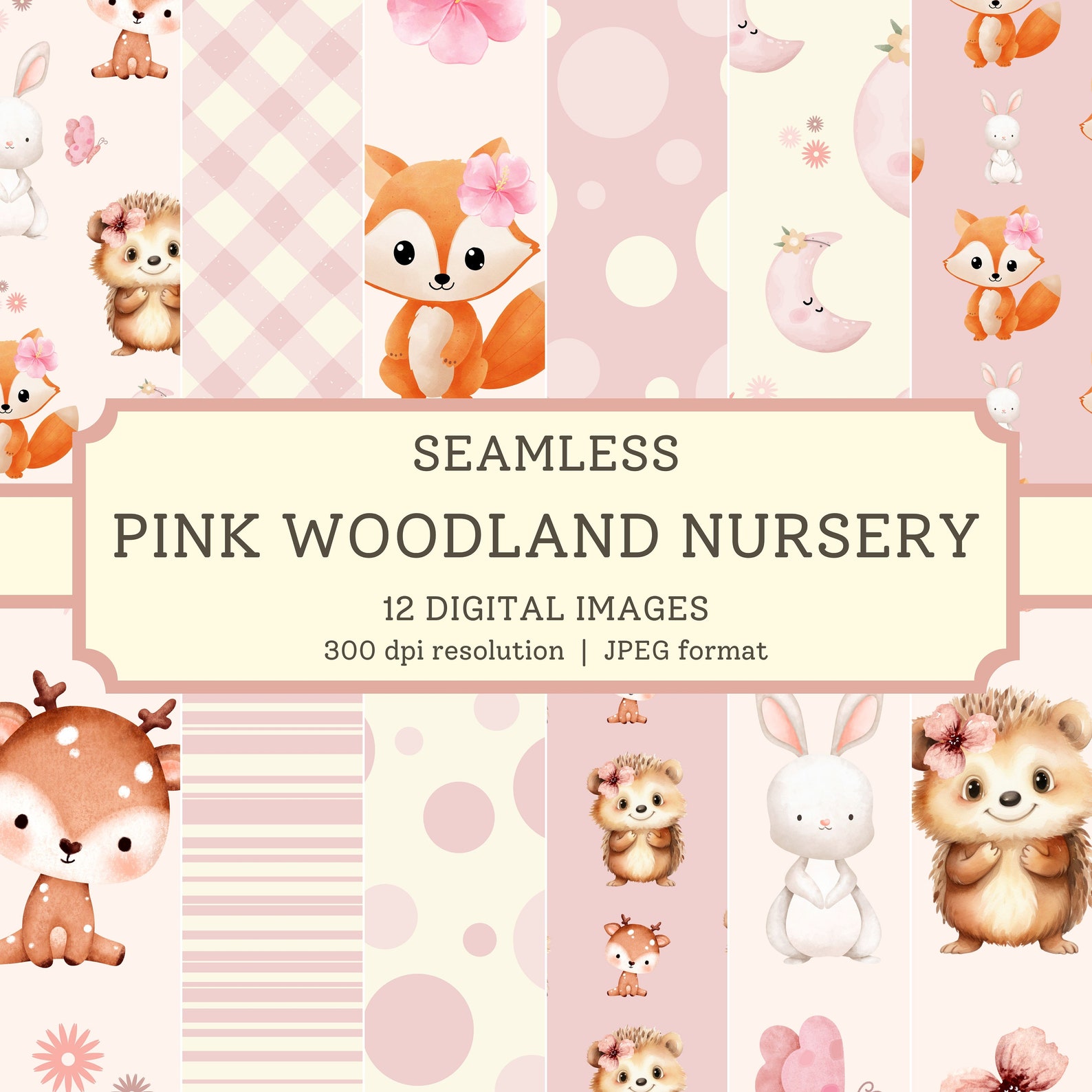 Pink Woodland Nursery Digital Paper, 12 High Quality Seamless Images ...
