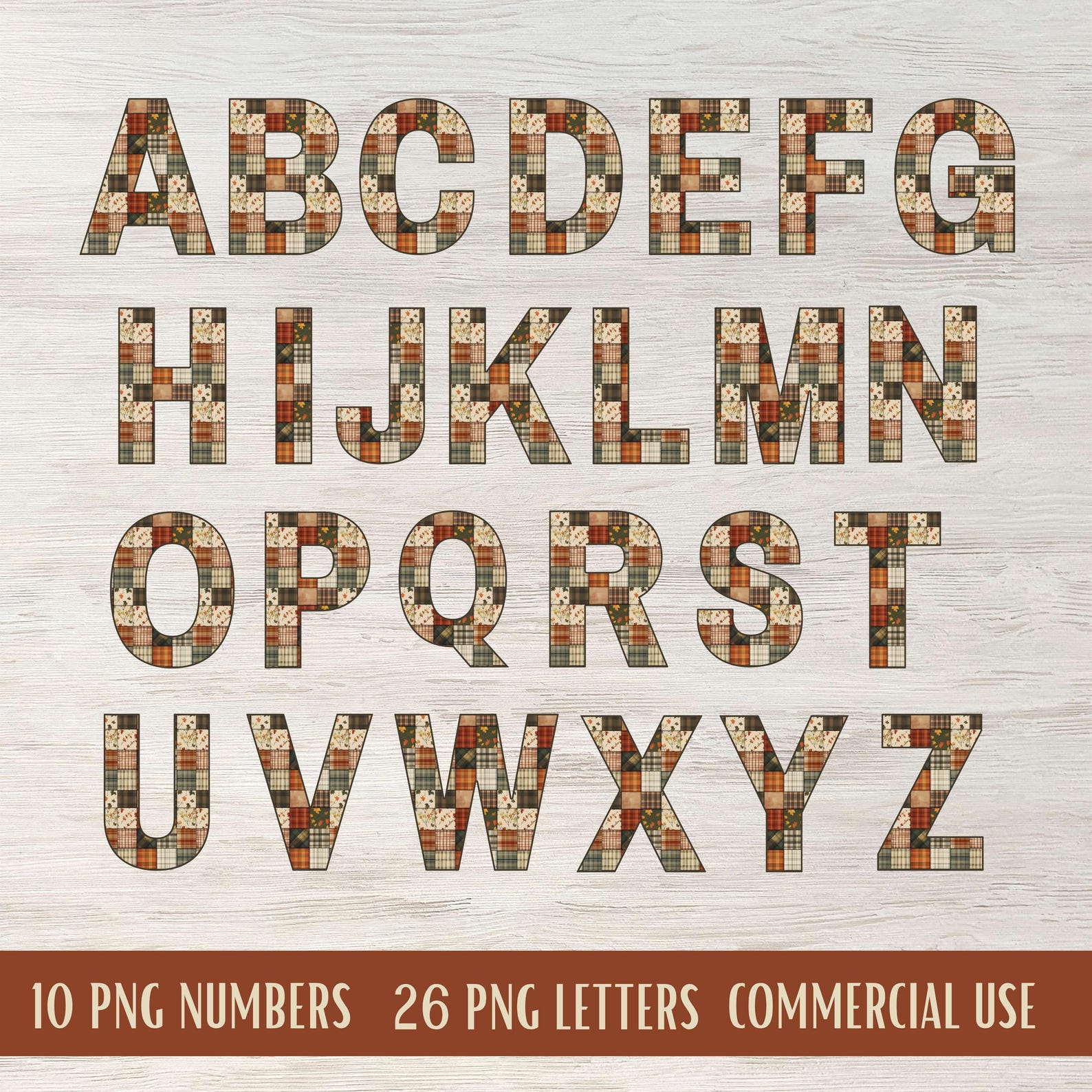 Fall Plaid Quilt Alphabet PNG, A to Z Letters, 0 to 9 Numbers, High ...